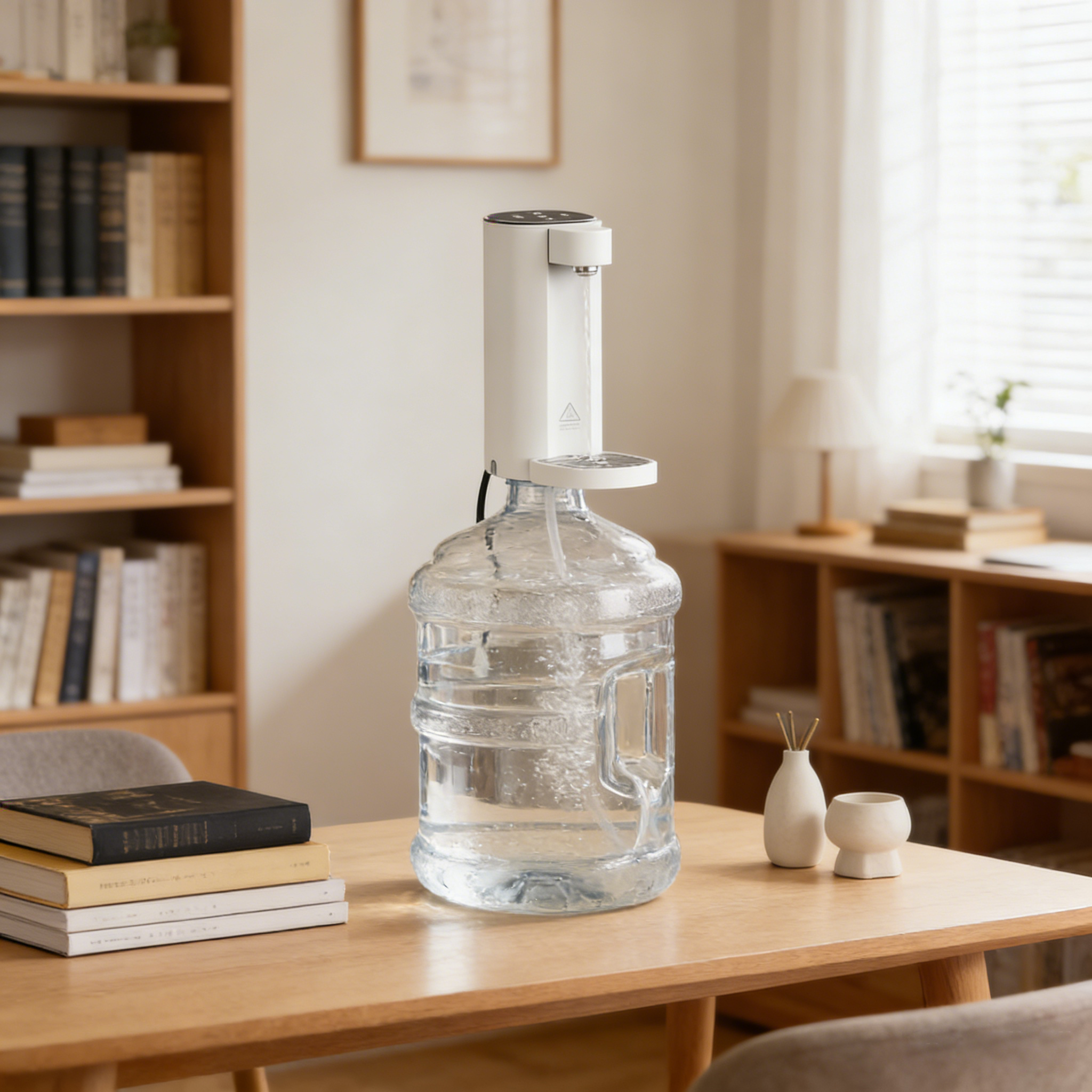 简约风桶装水抽水器产品展示商业照片 | AI智能生成设计模板-千图AI